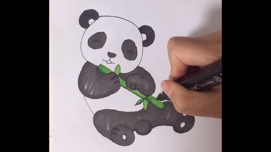 画画教程,简笔画,超级可爱的国宝大熊猫ߐ�。