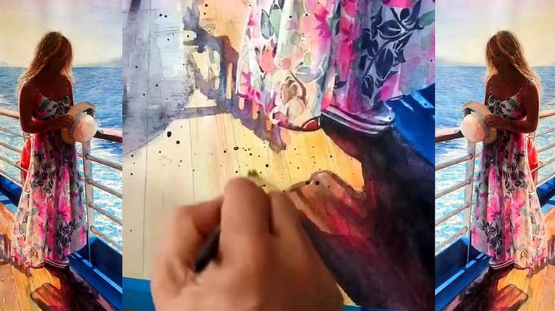 Rukiye Garip 写实水彩作品中,关于木板纹理的刻画