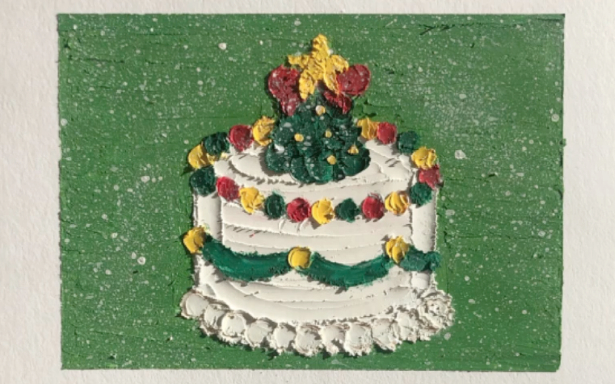 油画棒|圣诞风蛋糕～绘画教程来咯～