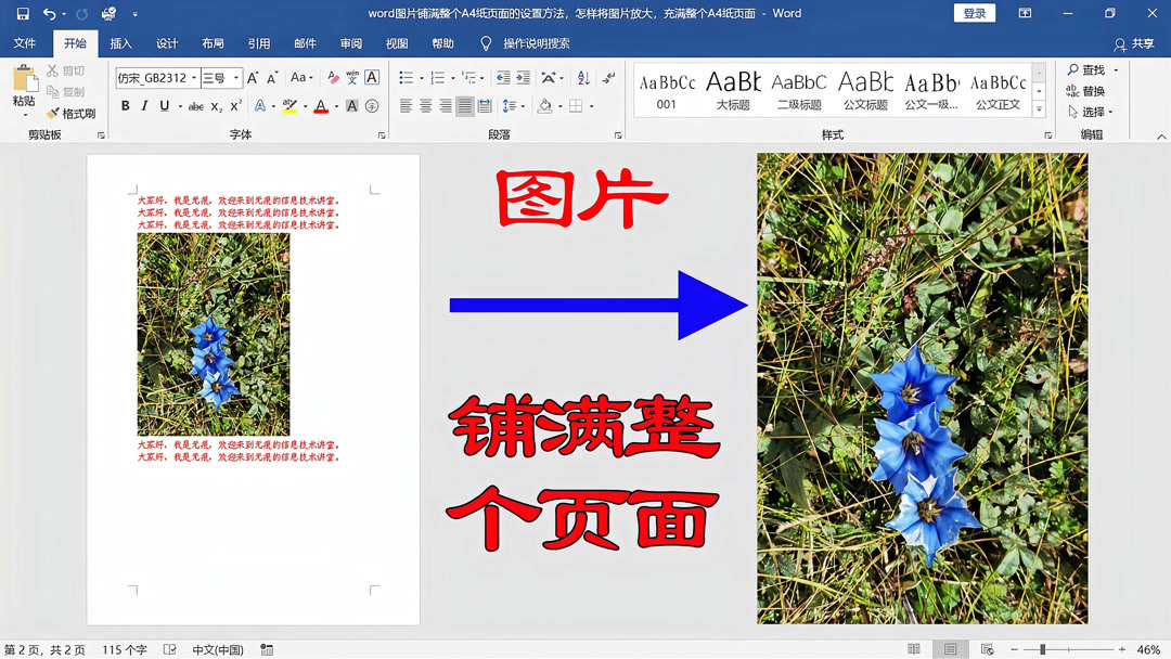 word文档图片铺满整个页面的设置方法,怎样将图片放大充满A4纸