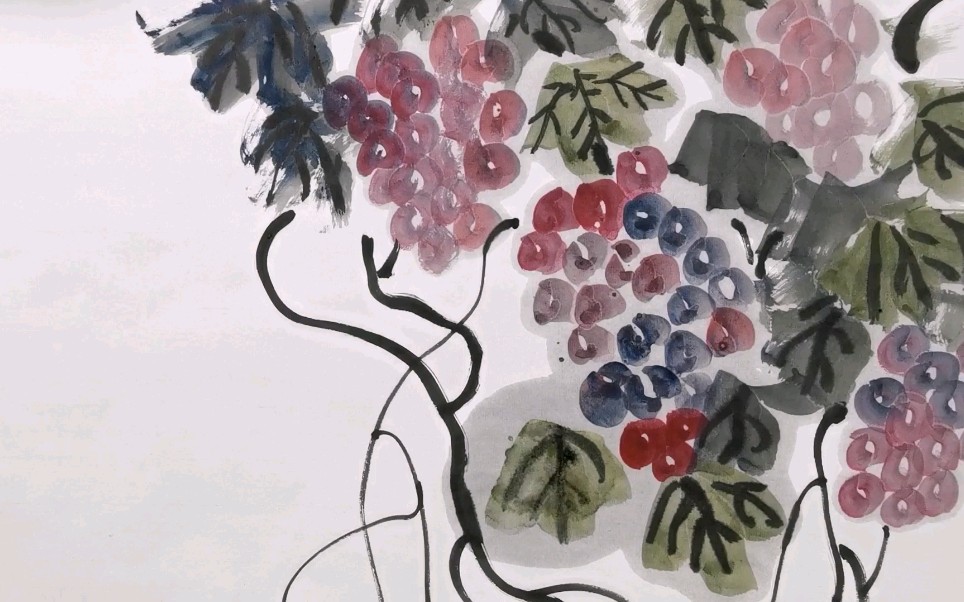 国画水墨画,美丽炫彩的葡萄树