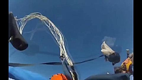 跳伞过程中降落伞出问题,整个人直接飞了