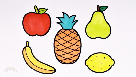 益智亲子早教画画,在家教小宝贝画苹果梨菠萝柠檬香蕉简笔画