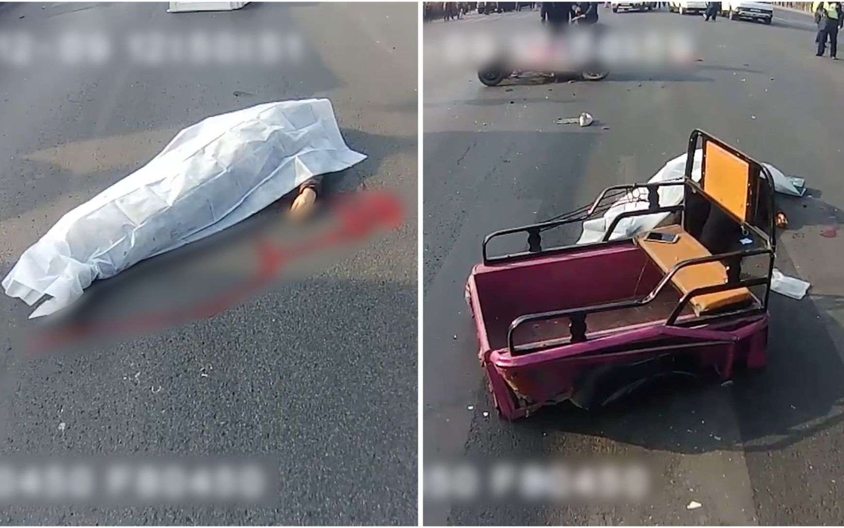 又见“鬼探头”!三轮车被大货车撞飞16.8米 车身解体 两人当场死亡