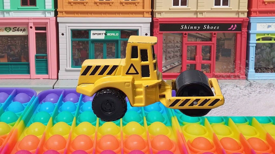 挖掘机工程车动画 第18集 压路机修路