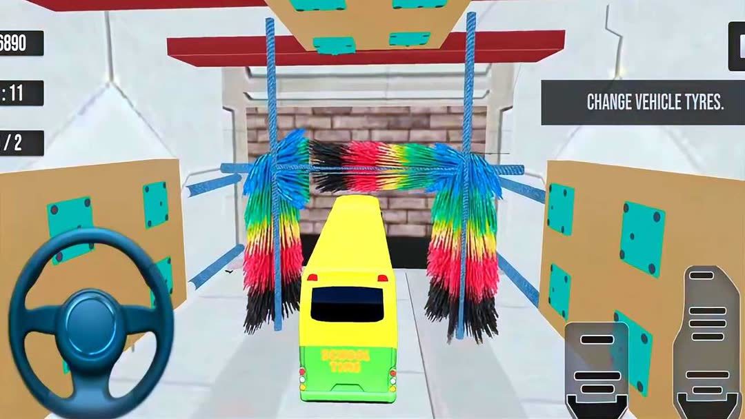 创意黄色大巴公交车驾驶行驶,汽车行驶模拟器游戏