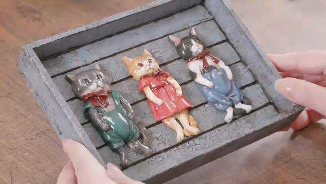 小猫猫快到盒子里来 手工黏土你学会了吗