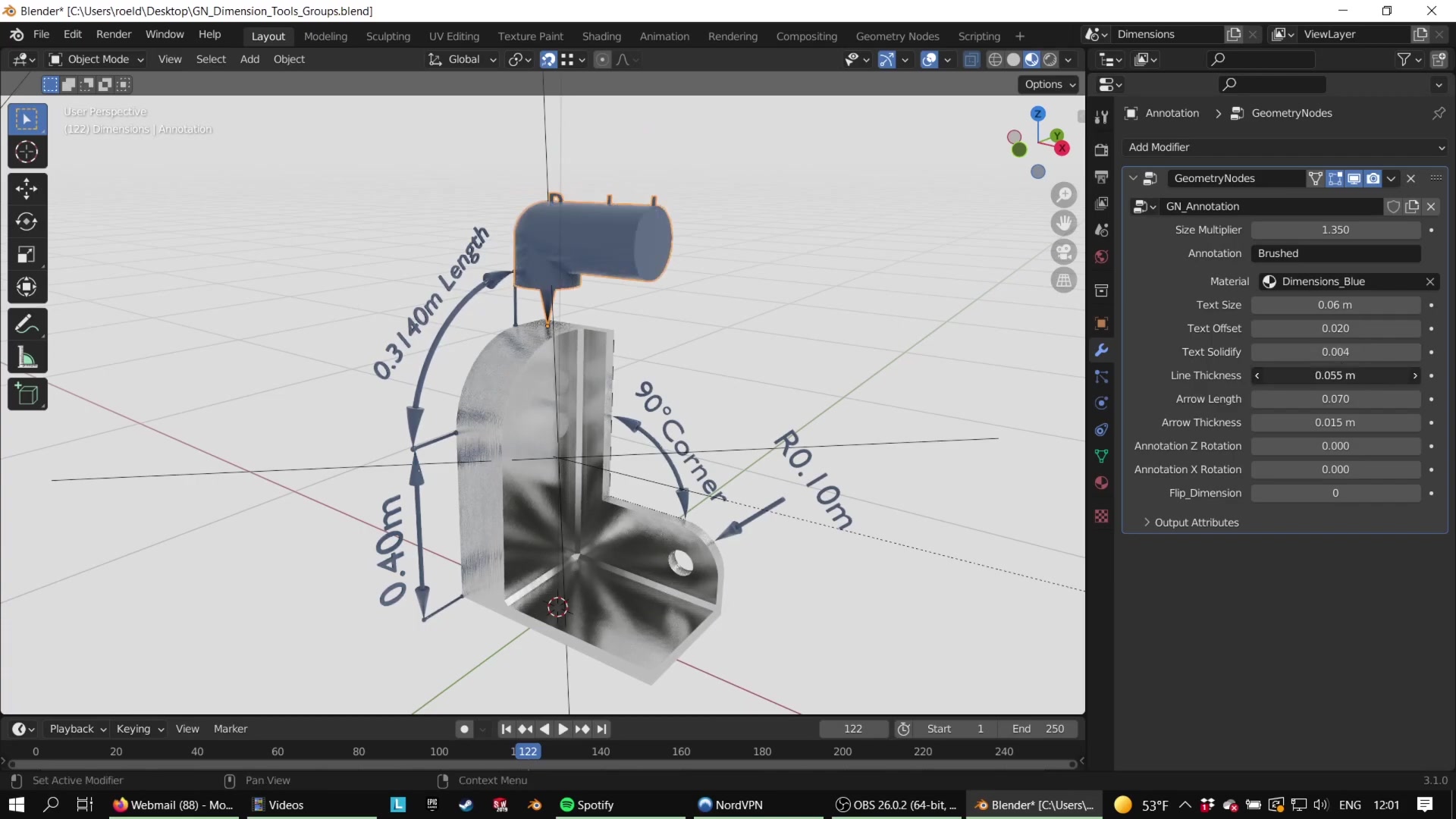 Blender几何节点尺寸系统测量工具Geometry nodes Dimension tool