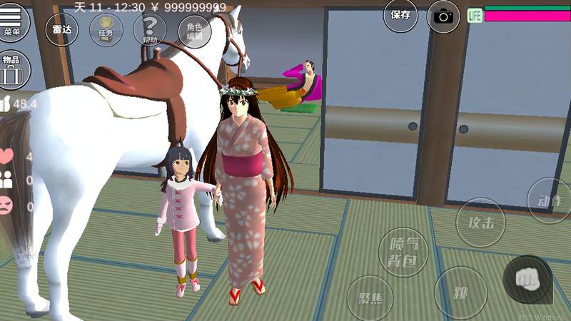 樱花校园模拟器:公主骑马载着女儿回城堡看望父王,还有两位佣人
