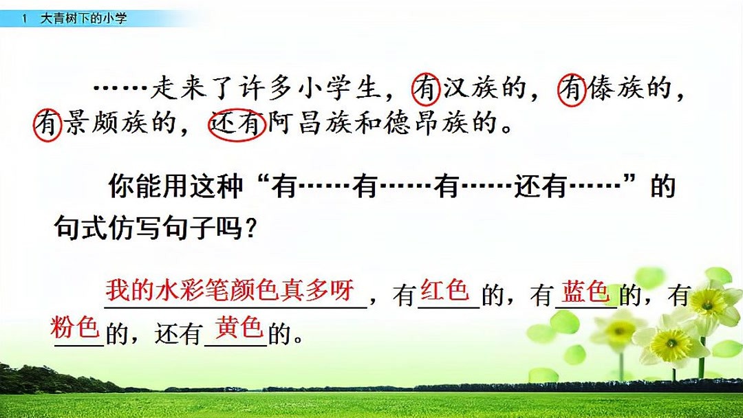 三语上《大青树下的小学》1:仿写排比句,学习偏旁归类法