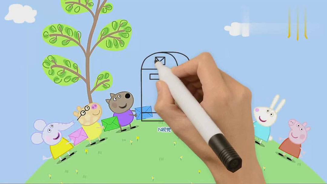 简笔画:小猪佩奇写完信,把信封放到邮箱里寄出去