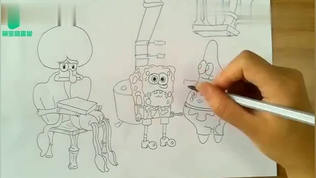 萌宝简笔画:章鱼哥生病了,海绵宝宝和派大星在照顾他