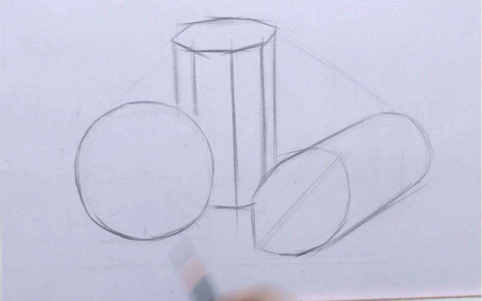 素描几何体组合(三个物体)起形方法