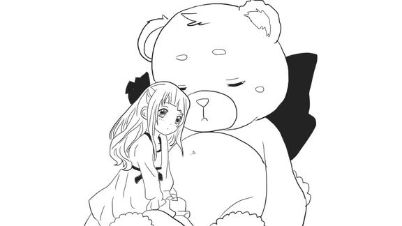 可爱的小女孩与大熊布偶动漫简笔画