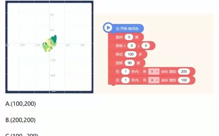 少儿编程scratch基础测试第2题,需要我们了解scratch编程的坐标系,搞...