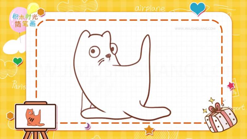 猫简笔画教程,画猫咪简笔画第2种画法,积木时光简笔画