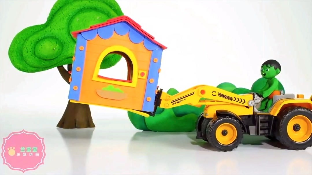 趣味搞笑动画:橡皮泥小人开着挖掘机搬家