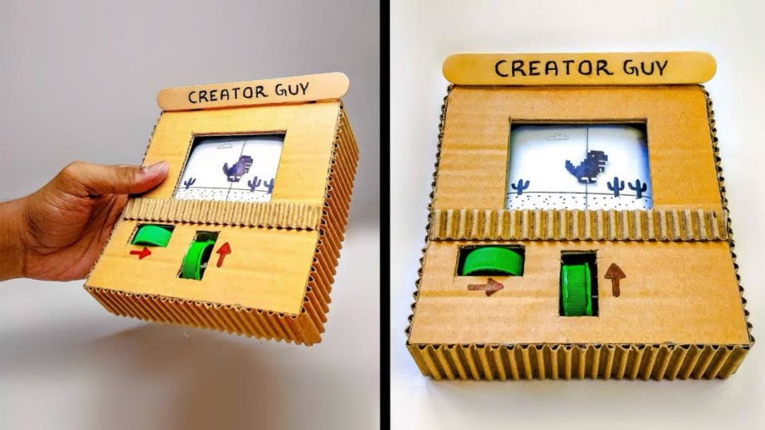 趣味DIY,手工达人教你用硬纸板制作霸王龙奔跑游戏机