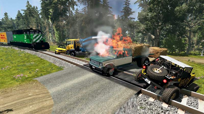 模拟火车事故,120吨动力火车冲向堵在铁轨上的汽车,车祸模拟器