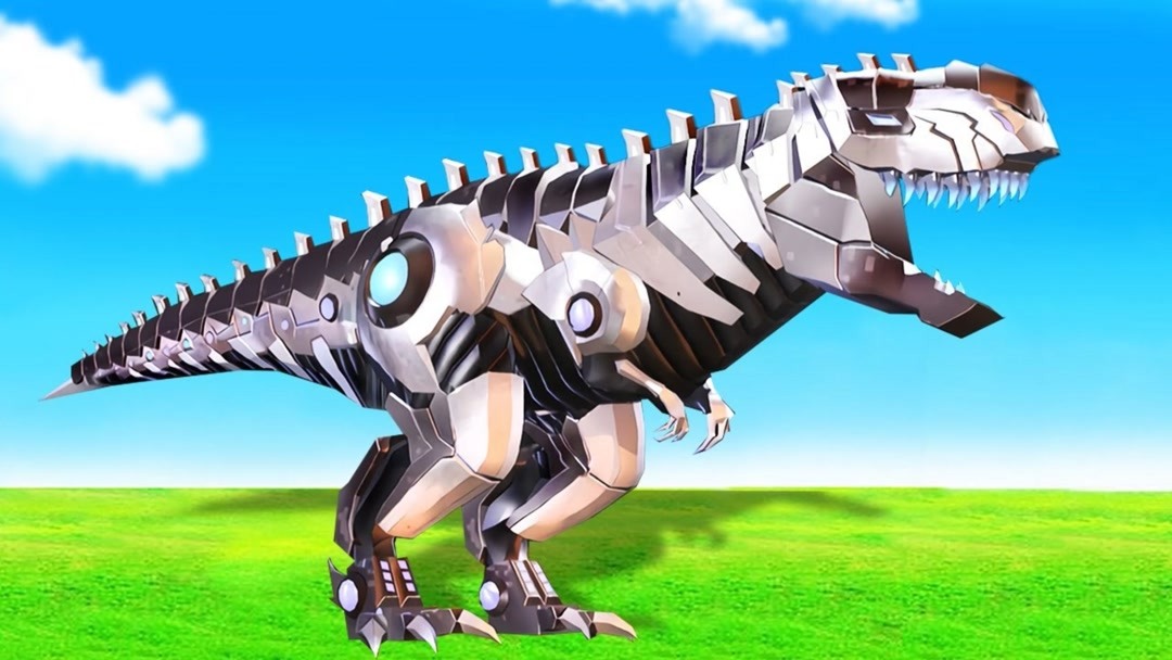 动物战争模拟器:机械暴龙兽登场!挑战一群海王巨齿鲨,能赢吗