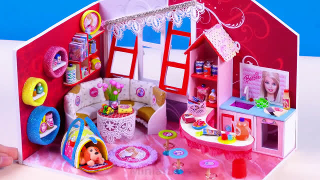 DIY迷你娃娃屋客厅和开放式厨房,太漂亮了