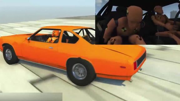 驾车开过凹凸不平的斜坡 还没到目的地就翻车了 车祸模拟beamng