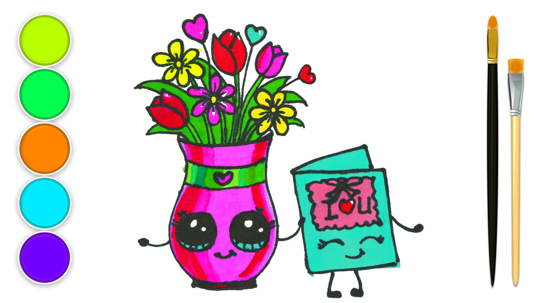 鼠宝简笔画 第78集 花瓶和他的好朋友明信片简笔画