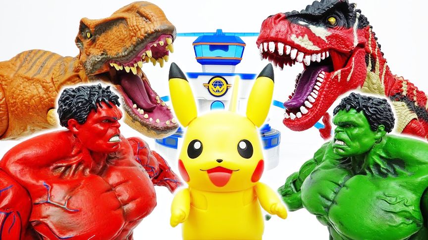 比卡丘和好朋友一起游戏,并教训前来捣蛋的小恐龙