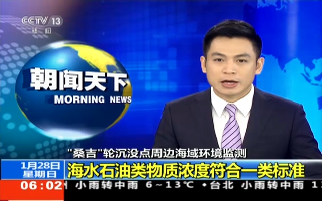 “桑吉”轮沉没点周边海域环境监测:海水石油类物质浓度符合一类标准