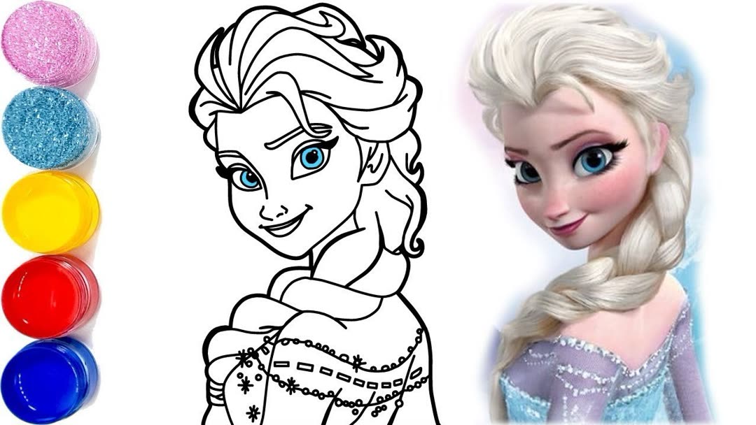 简笔画画迪士尼爱莎公主,涂上颜色太美了,绘画教程