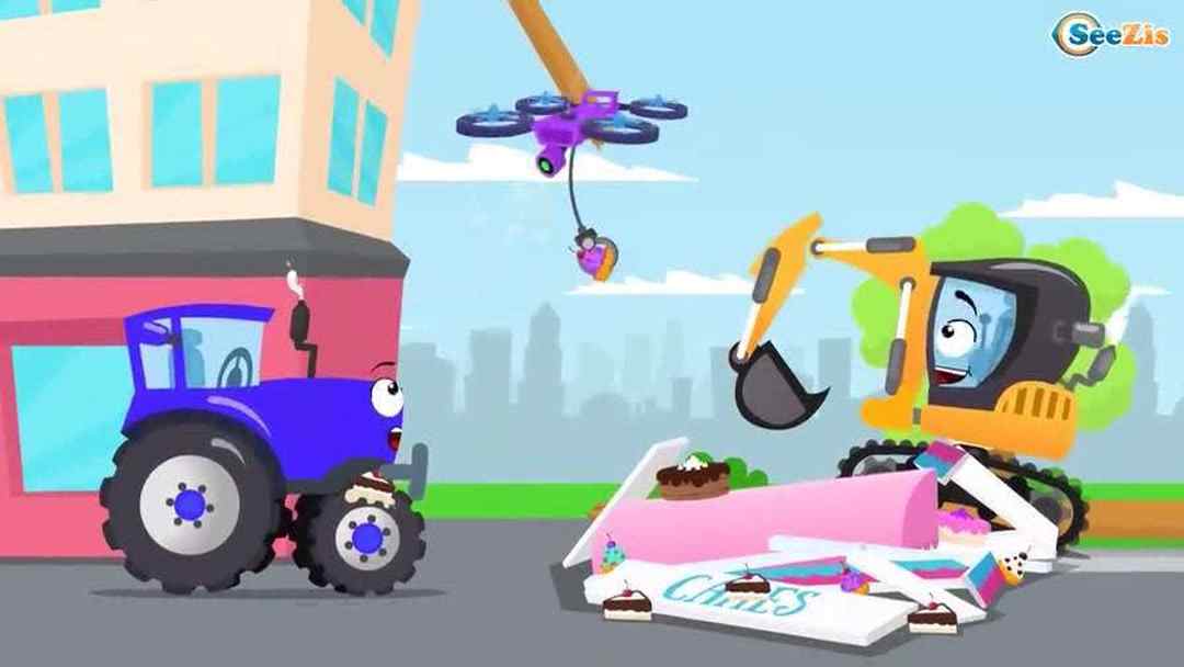 儿童动画:挖掘机,起重机,大挖掘机儿童卡通动画