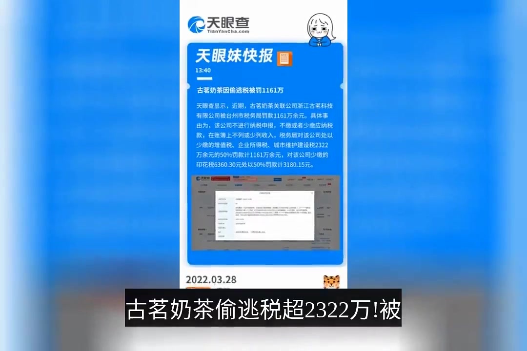 古茗奶茶偷逃税超2322万!被罚1161万元