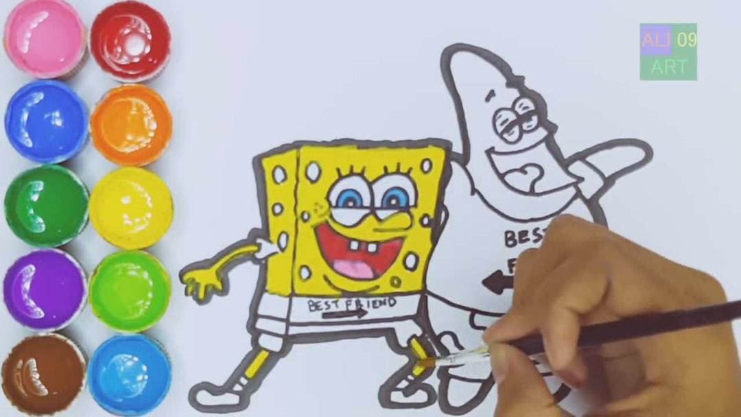 小朋友绘画:教你如何画海绵宝宝和好朋友派大星
