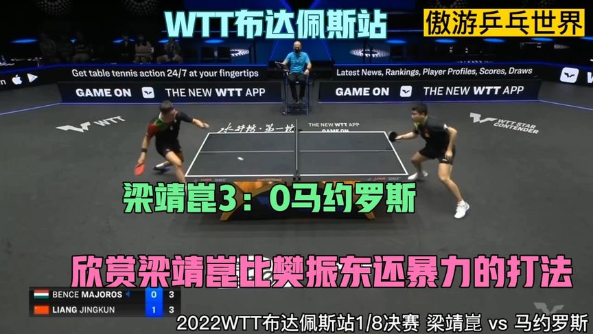 WTT布达佩斯站梁靖崑3:0马约罗斯,欣赏比樊振东还暴力的打法!