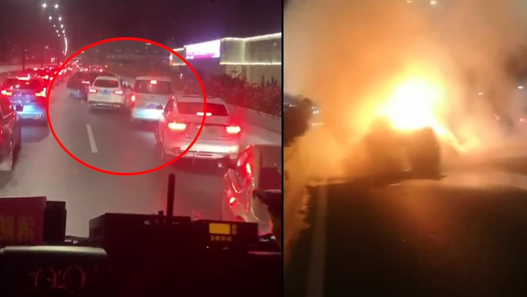最美"45度"!高架上小车起火两公里私家车再现"教科书式让路"