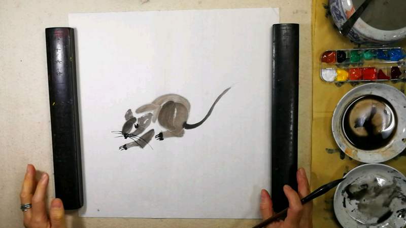 中国画入门教程,动物篇。2老鼠。2侧面老鼠也分5个步骤