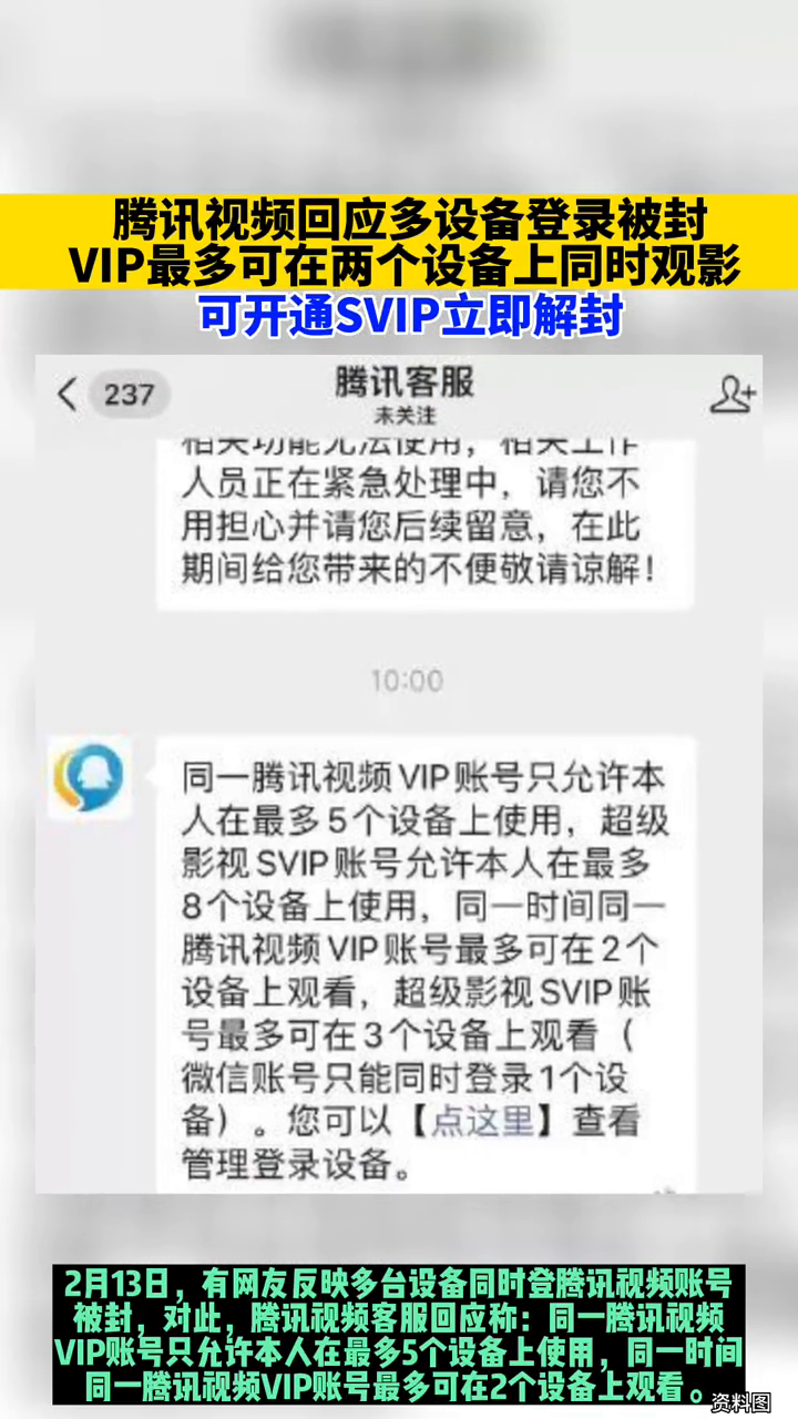 腾讯视频:同一时间最多在2个设备观影