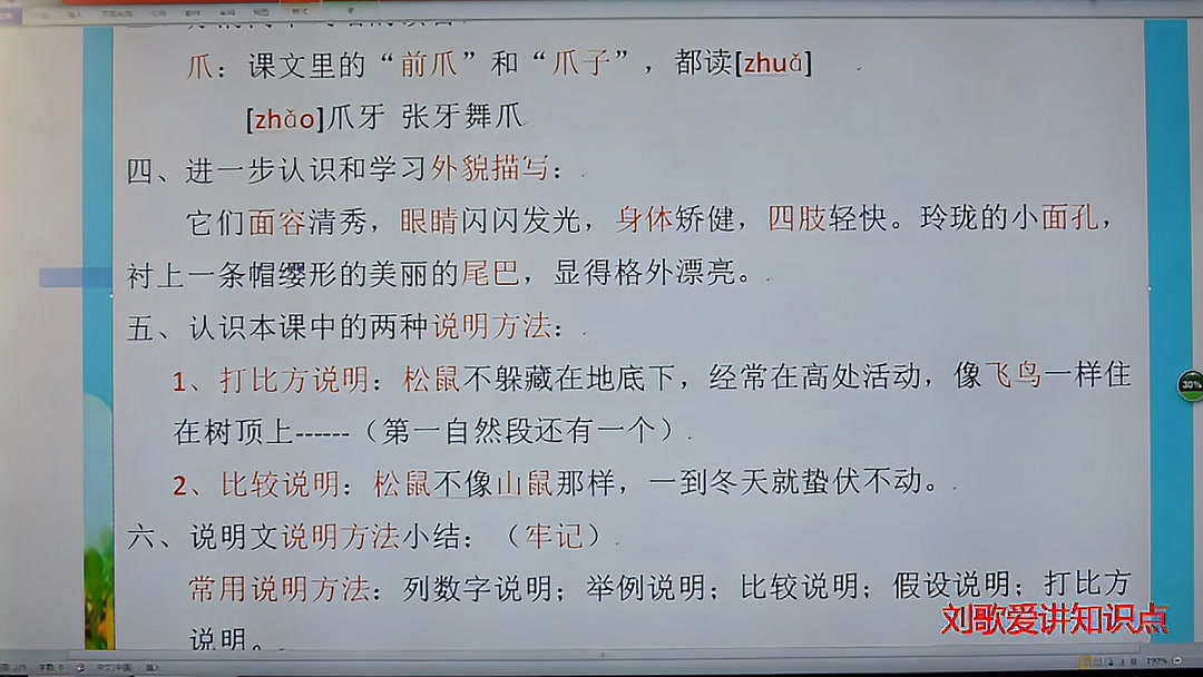 五上语文知识点教学:17课《松鼠》