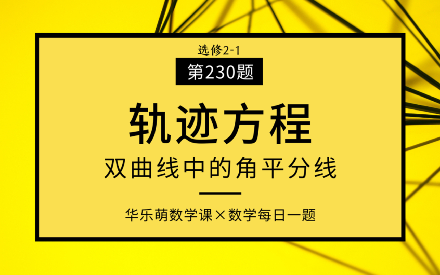 【第230题】选修2-1/轨迹方程+双曲线角平分线