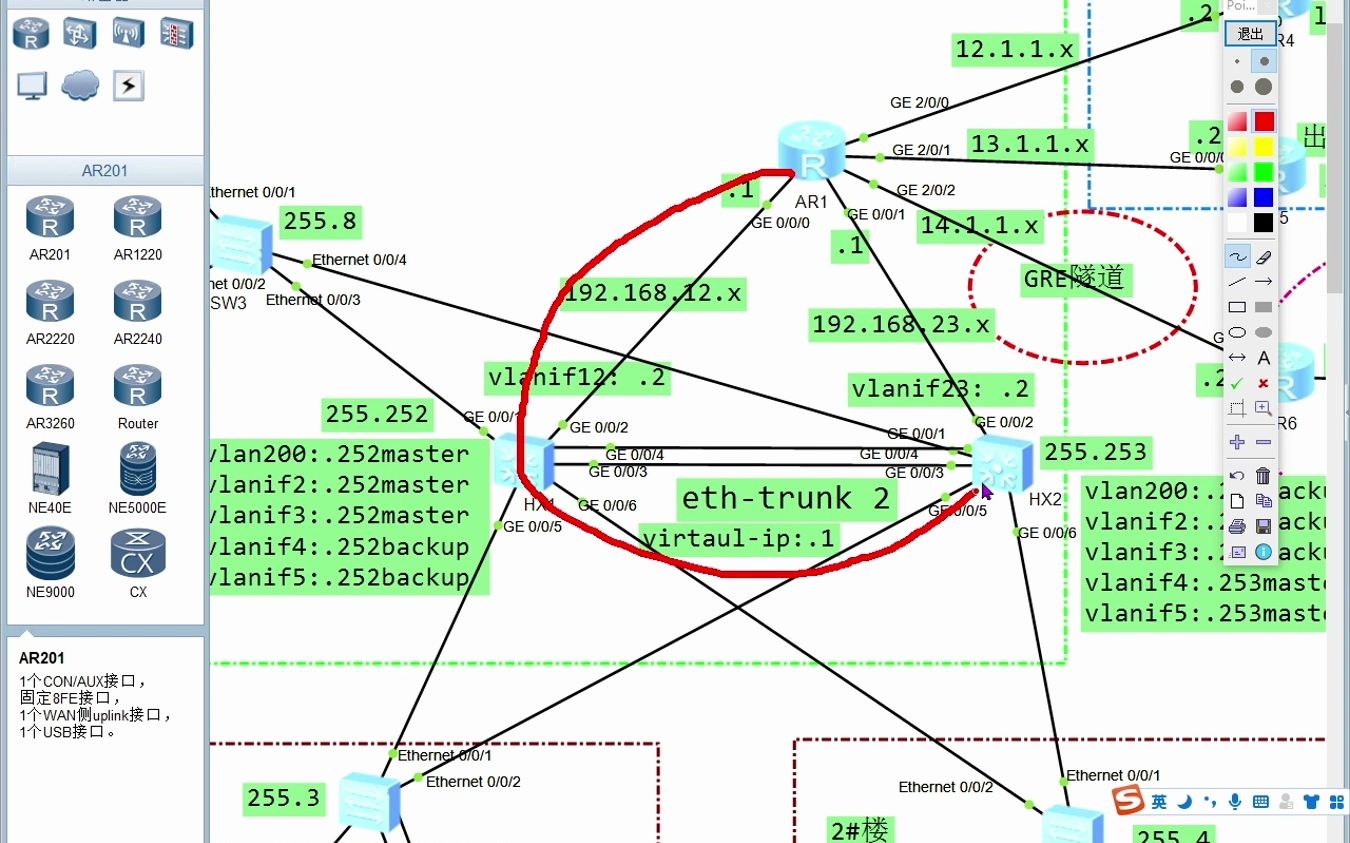 中型园区组网(含MSTP+VRRP+GRE+DHCP中继+策略路由)2
