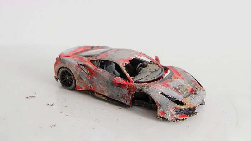 翻新修复:一小哥修复损坏的法拉利488Pista模型车