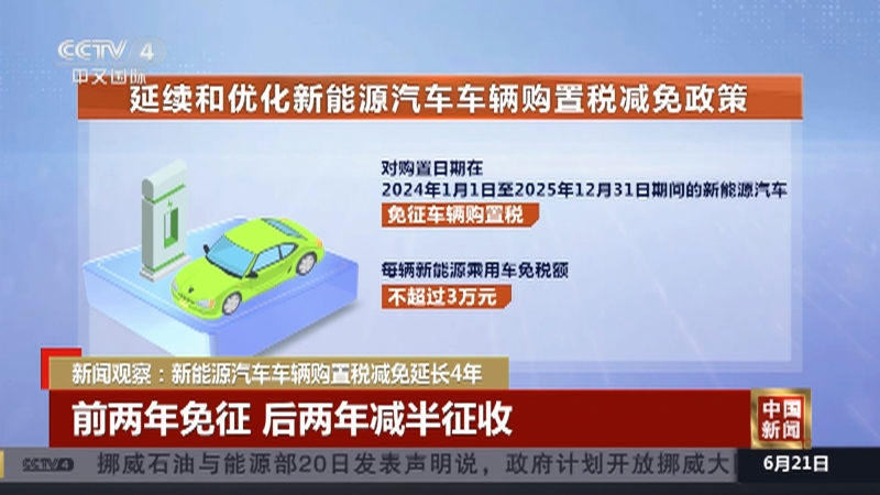 [中国新闻]新闻观察:新能源汽车车辆购置税减免延长4年