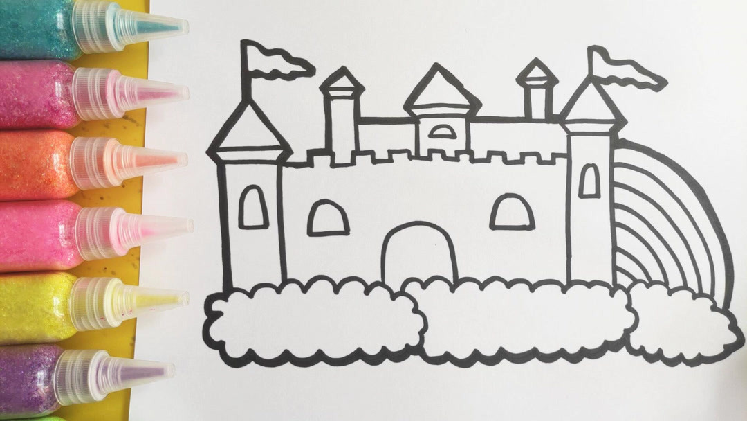 儿童简笔画教程,教你画一座彩虹城堡,3-12岁小朋友学习画画