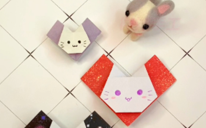 爱心小猫书签,折法很简单～只需一张纸