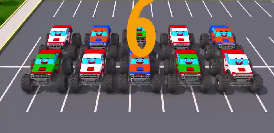 大卡车们去停车场帮忙运货物_3D动画早教