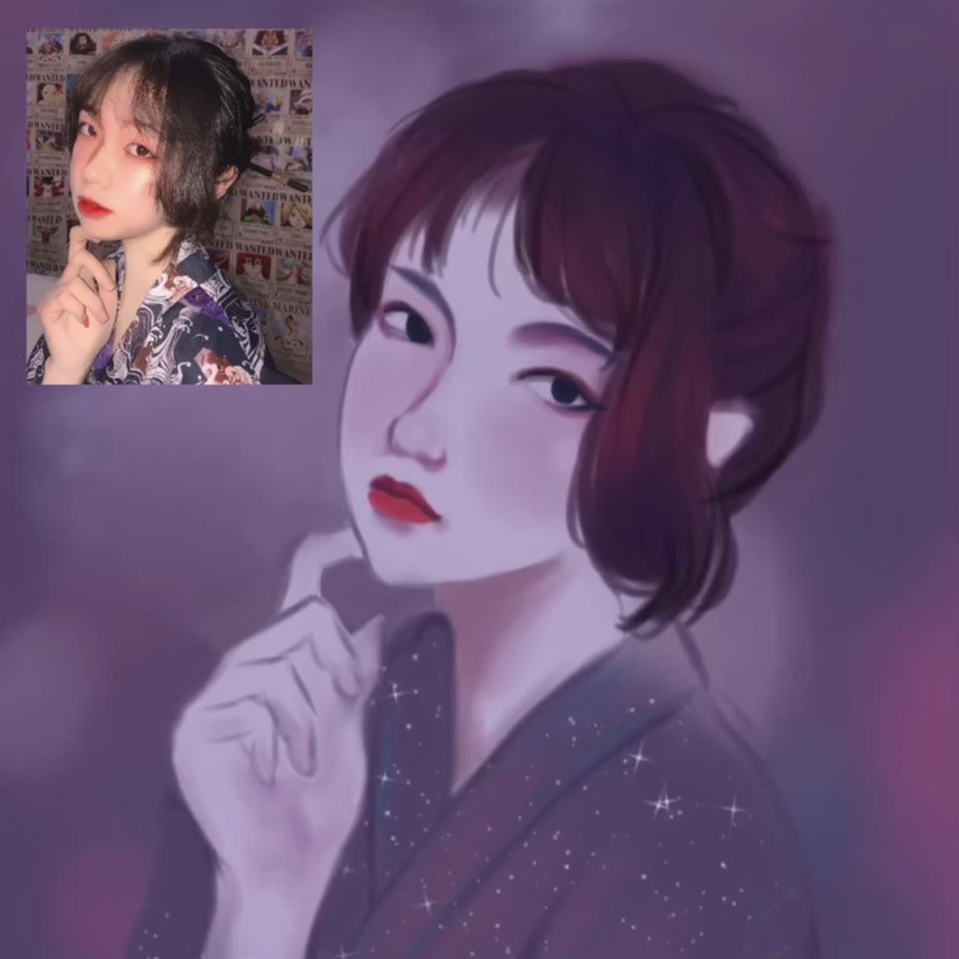 手绘头像漂亮小姐姐 紫色卡通可爱小人儿嘻嘻嘻