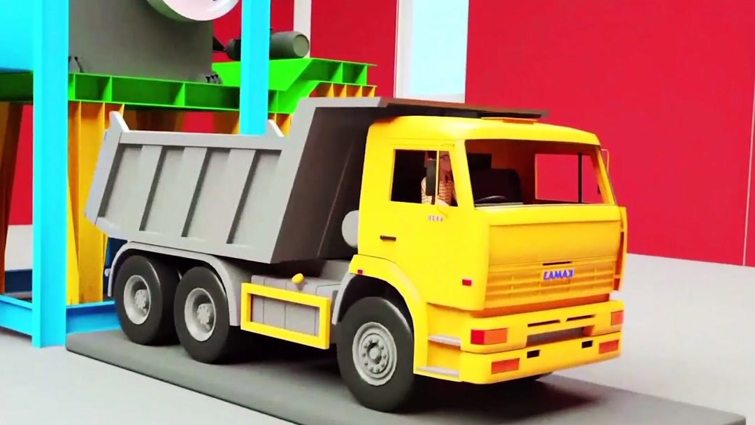 工程车之抓斗车 自卸车 挖掘机 水泥罐车 英文认知颜色 益智动画