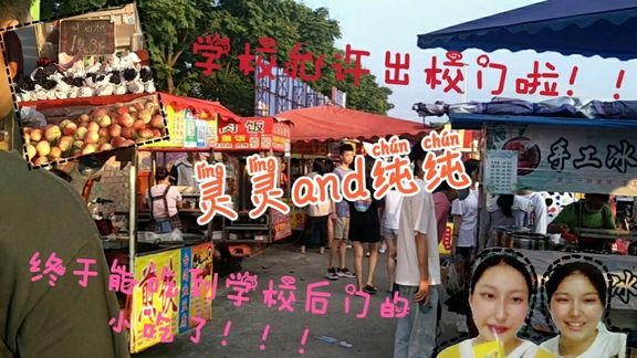学校允许出校门啦!但是要限时,不管了,灵灵纯纯去逛小吃摊啦!