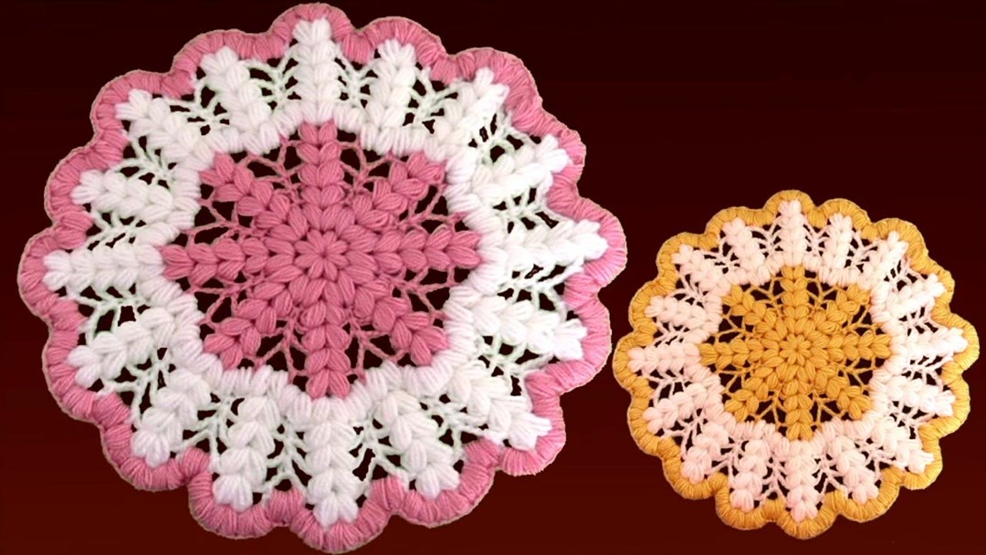 钩针编织3D荷叶边圆形桌垫,美观大方,适合初学者