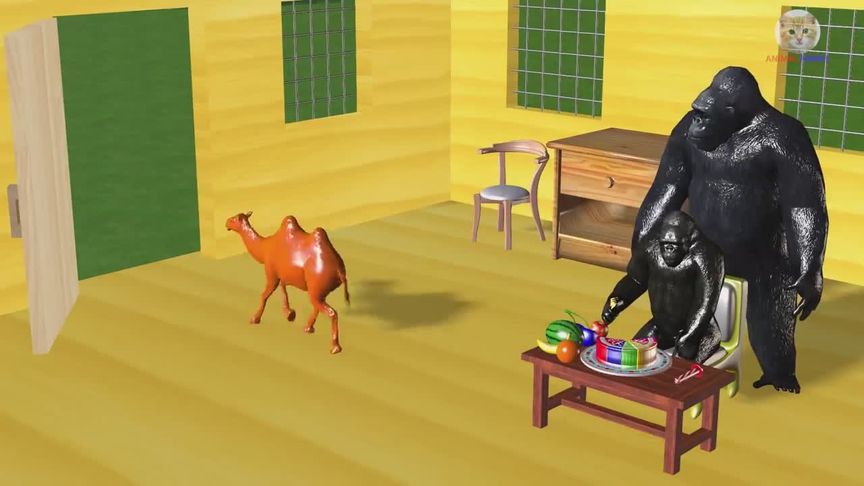 儿童动画:在生日聚会上学习动物颜色